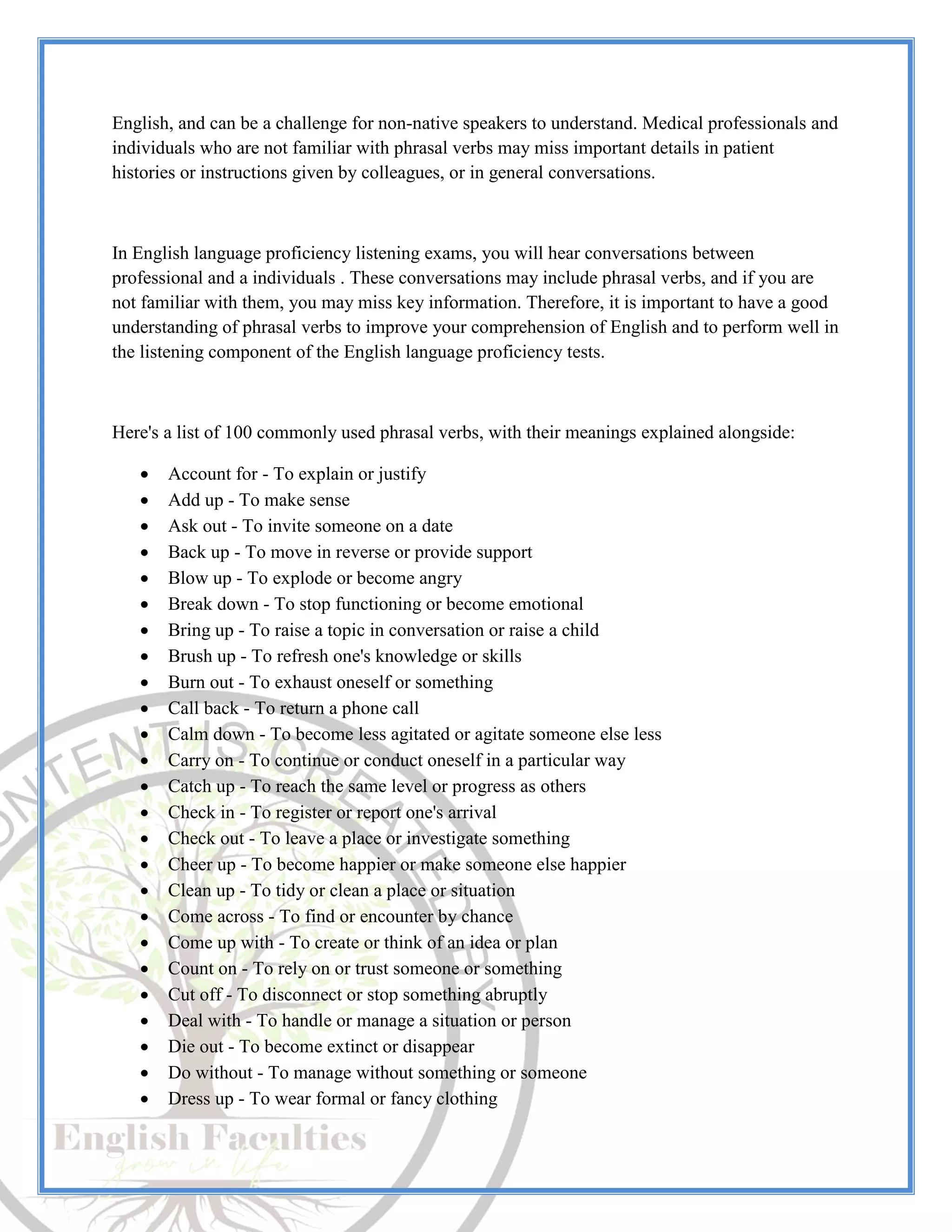 Mastering Phrasal Verbs (OET Speaking Guide ) | PDF