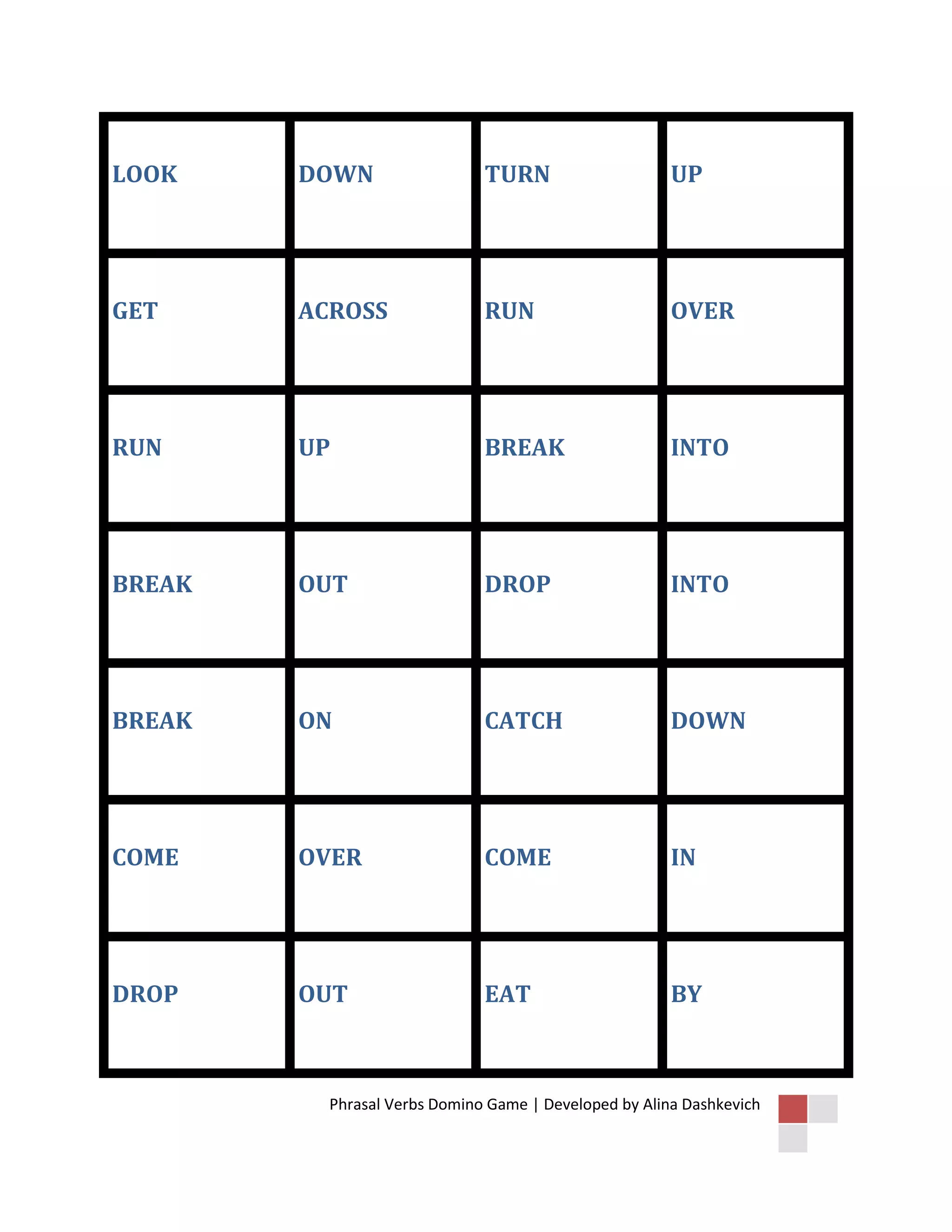 ESL Game - Phrasal Verbs Domino | PDF