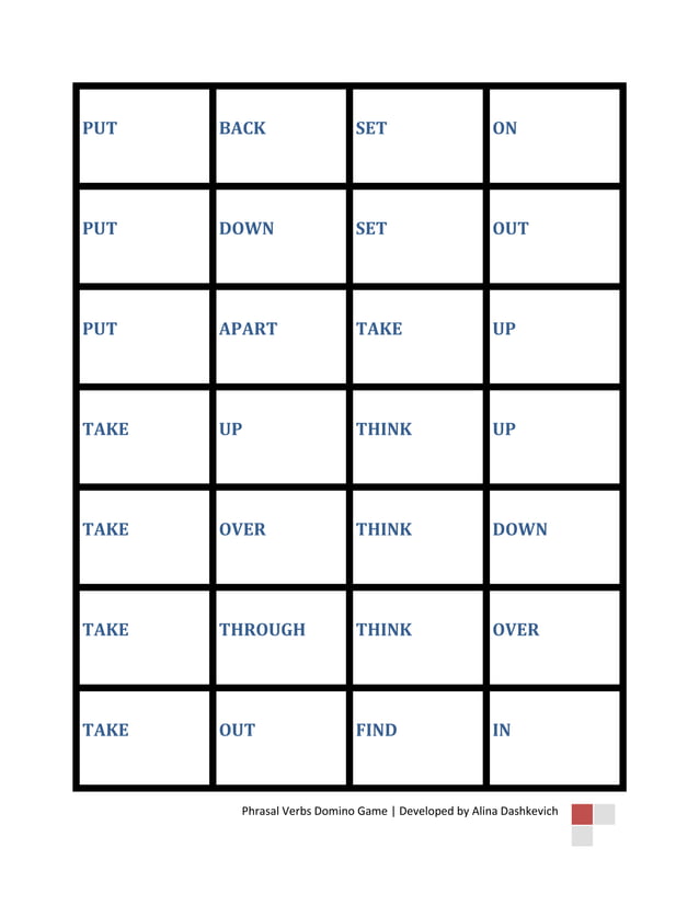 ESL Game - Phrasal Verbs Domino | PDF