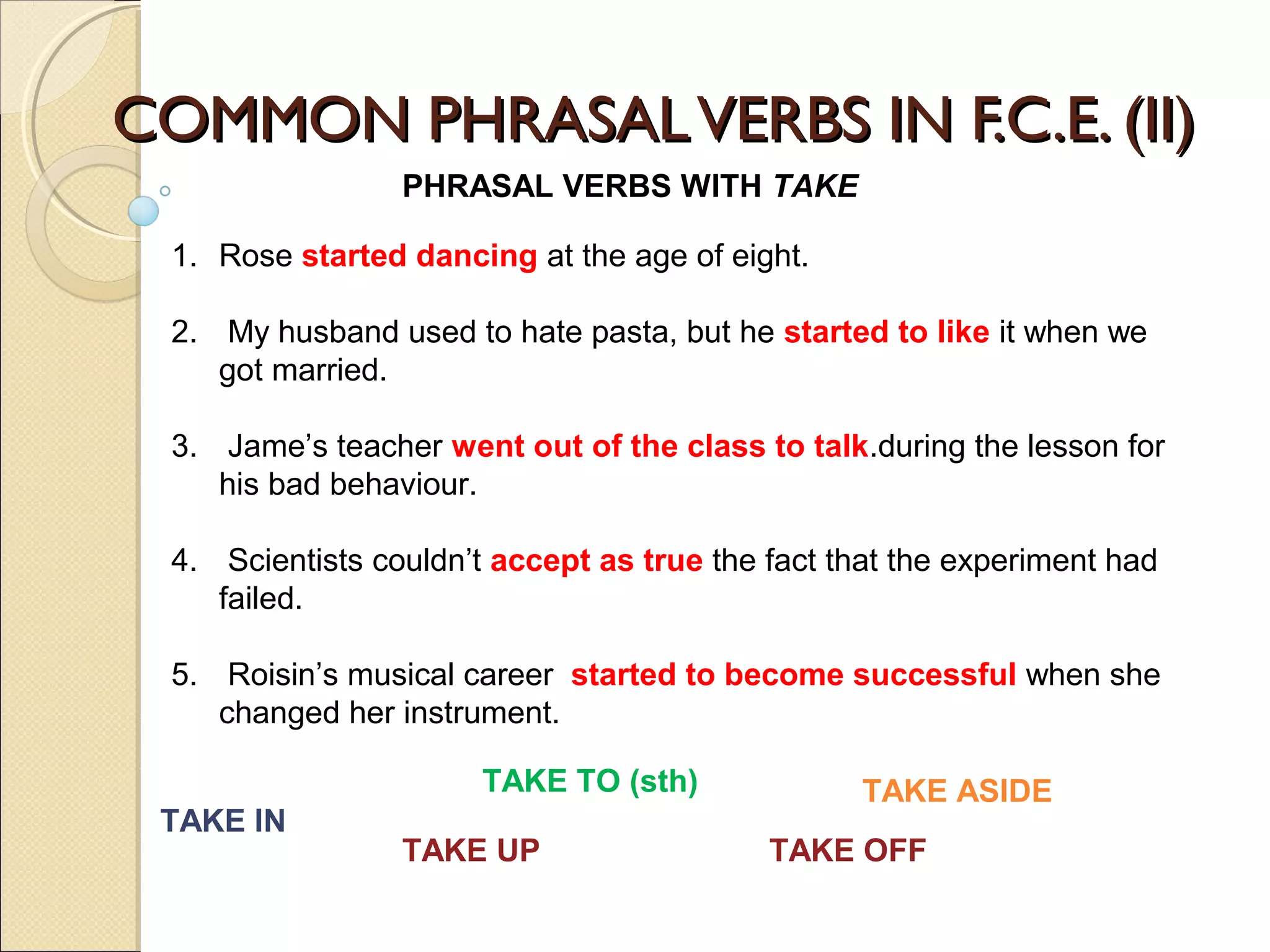 Phrasal verbs iii main phrasal verbs with TAKE | PPT
