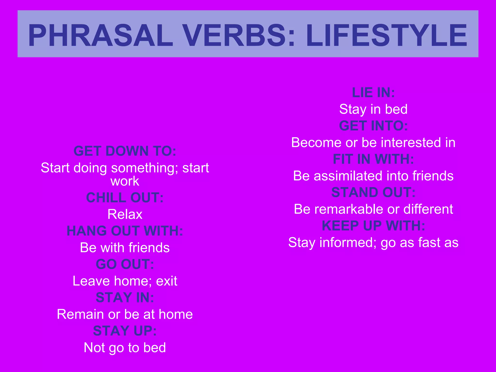 Phrasal verbs lifestyle | PPT
