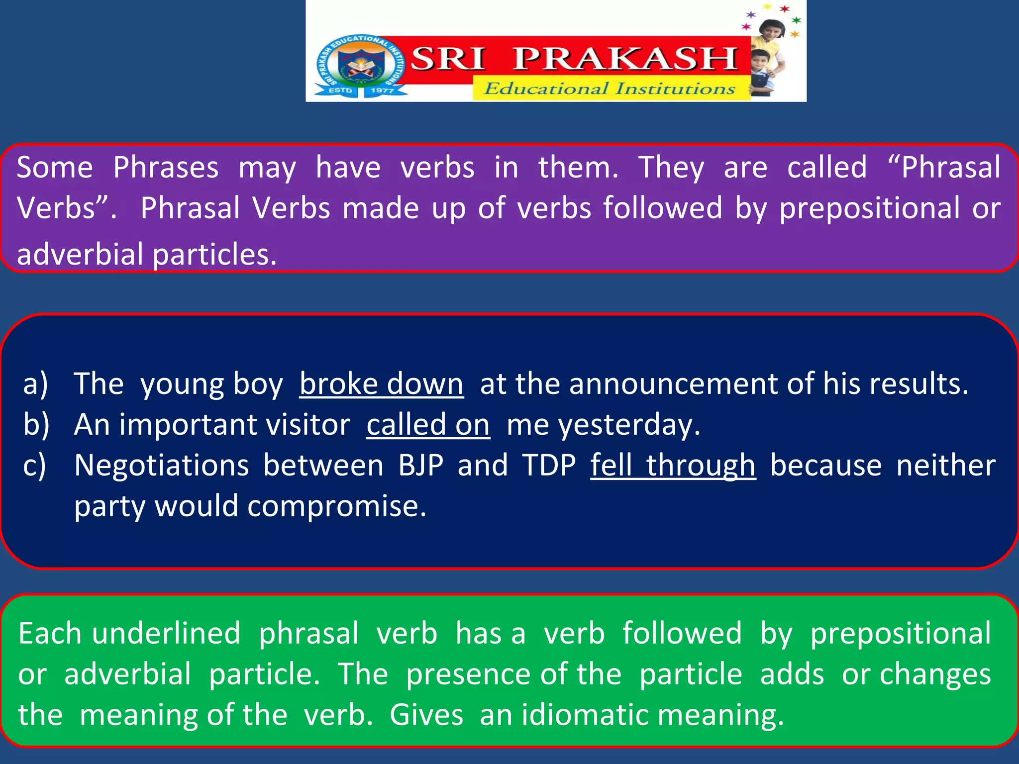 Phrasal verbs vs verbal phrases | PPT