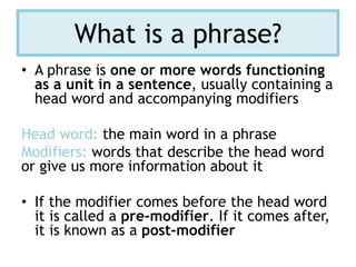 English Language Terminology - Phrases, Clauses and Sentences | PPT