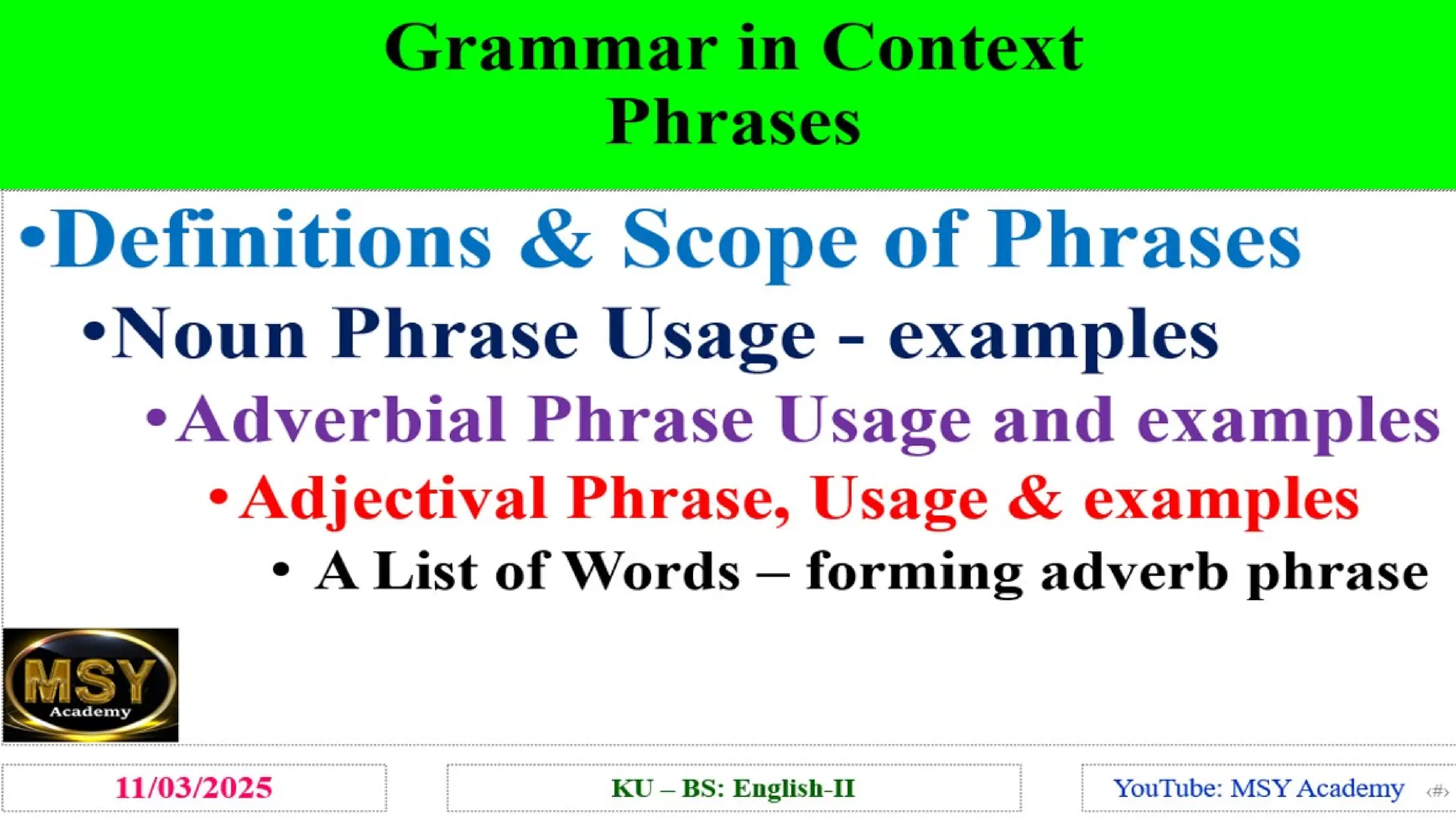 Phrases in English grammar - Types and Usage | PPTX