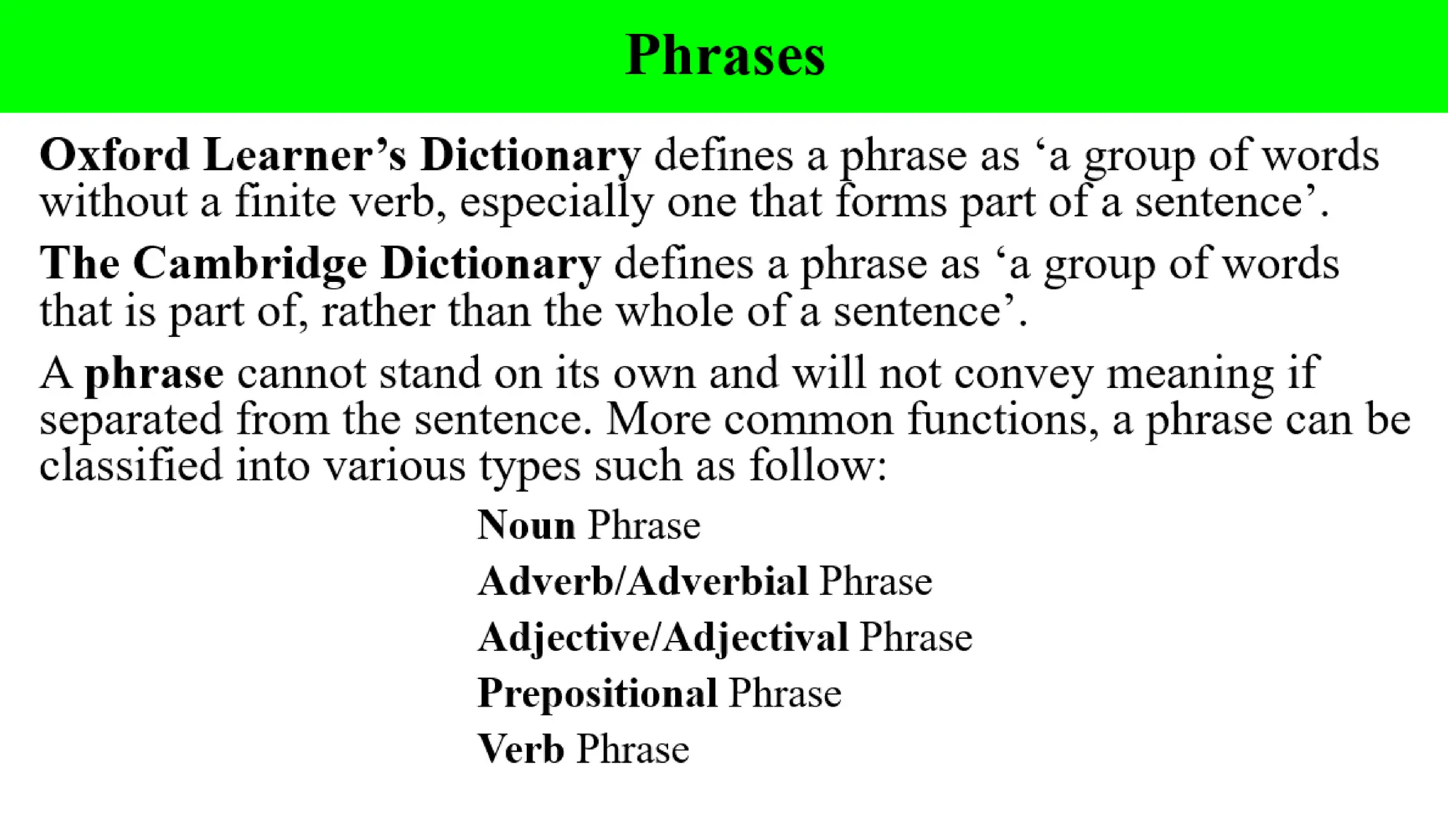 Phrases in English grammar - Types and Usage | PPTX