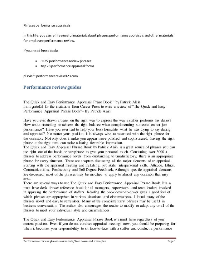 Effective Phrases For Performance Appraisal