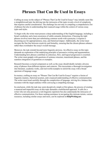 Phrases That Can Be Used In Essays | PDF