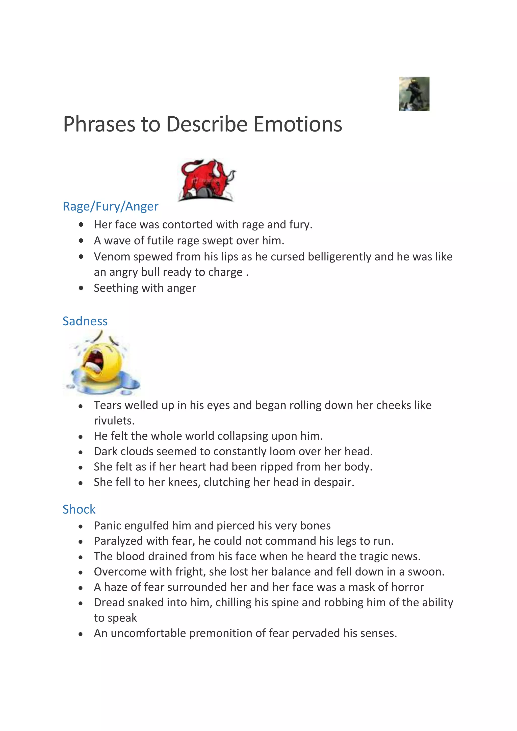 Phrases To Describe Emotion | DOCX