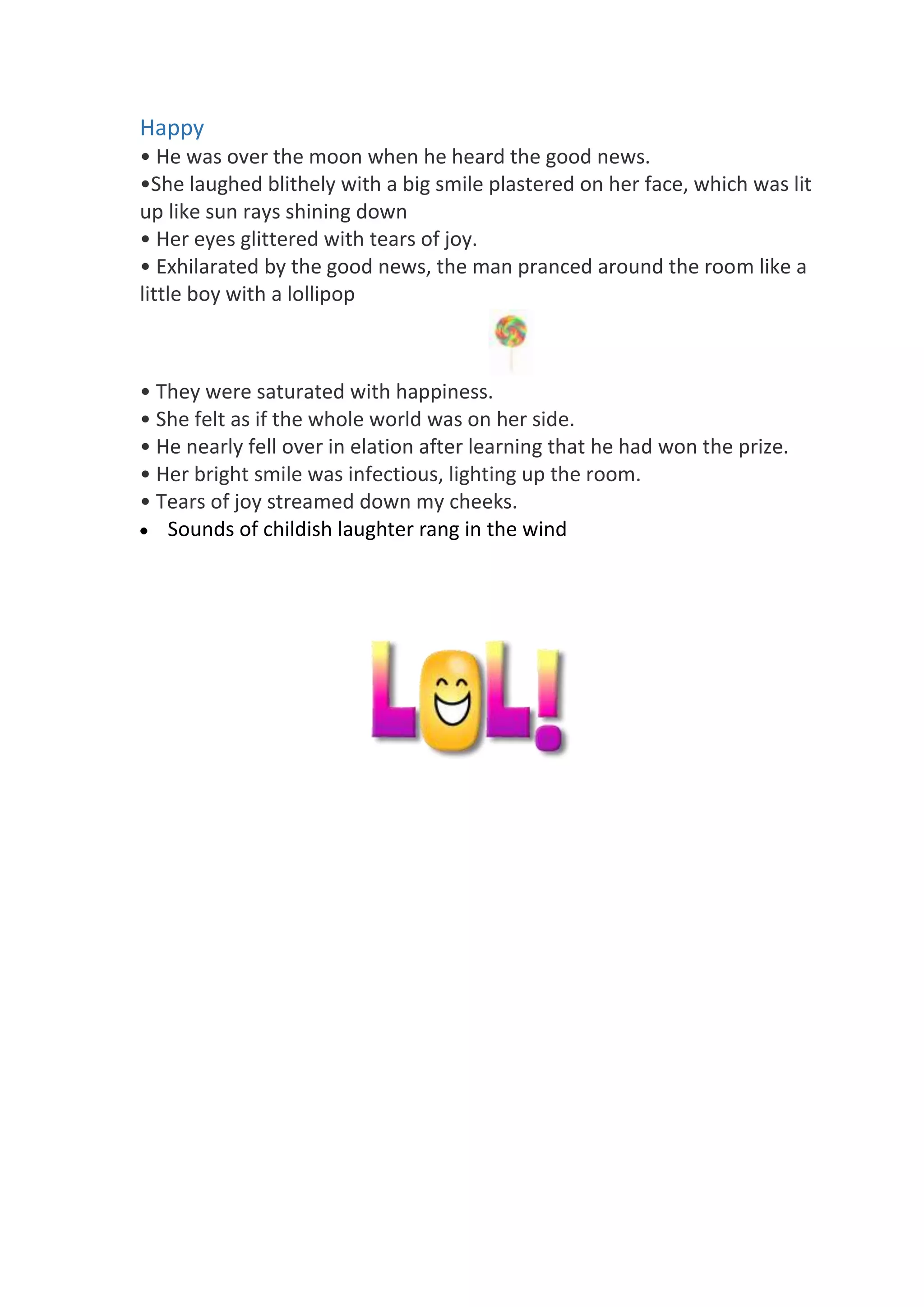 Phrases To Describe Emotion | DOCX