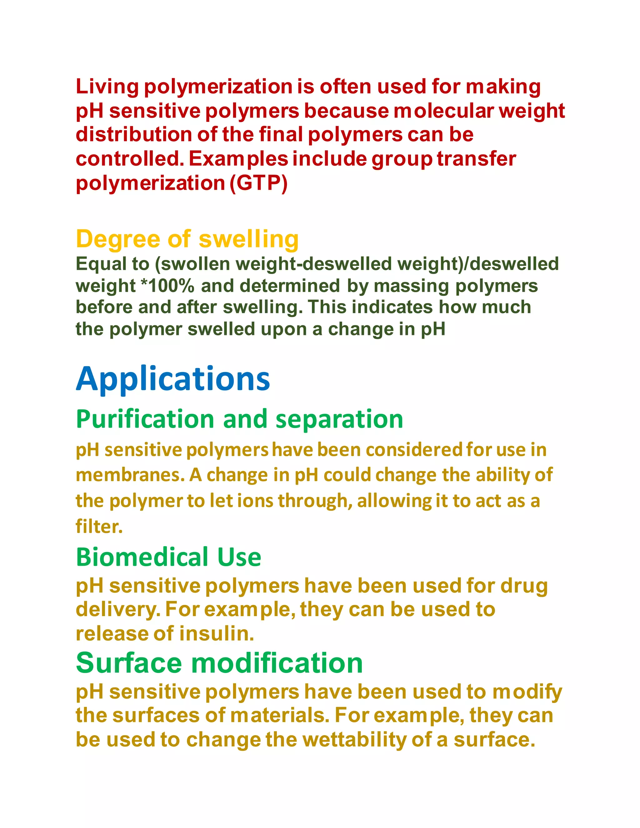 pH responsive polymers in polymer chemistry | DOCX