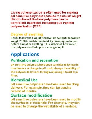 pH responsive polymers in polymer chemistry | PDF