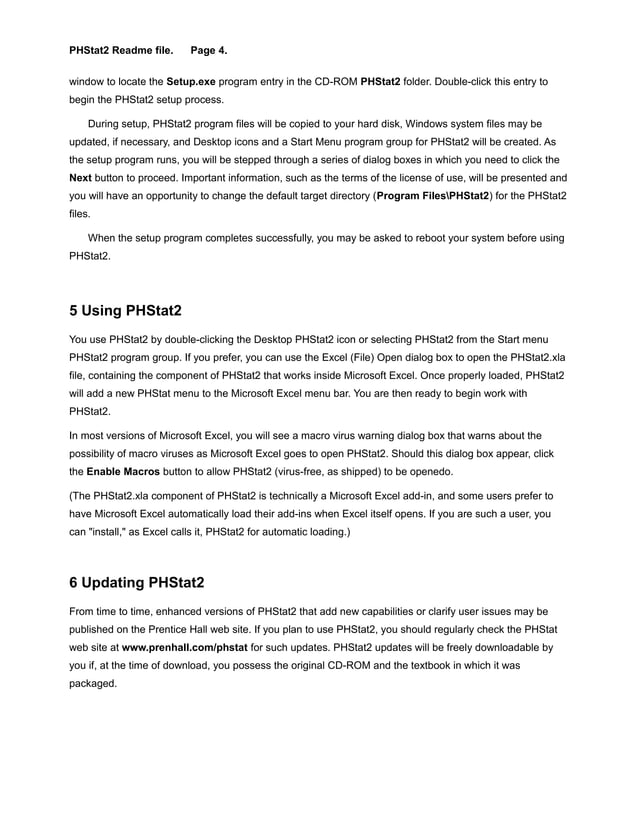 Ph stat2 readme | RTF | Operating Systems | Computer Software and Applications