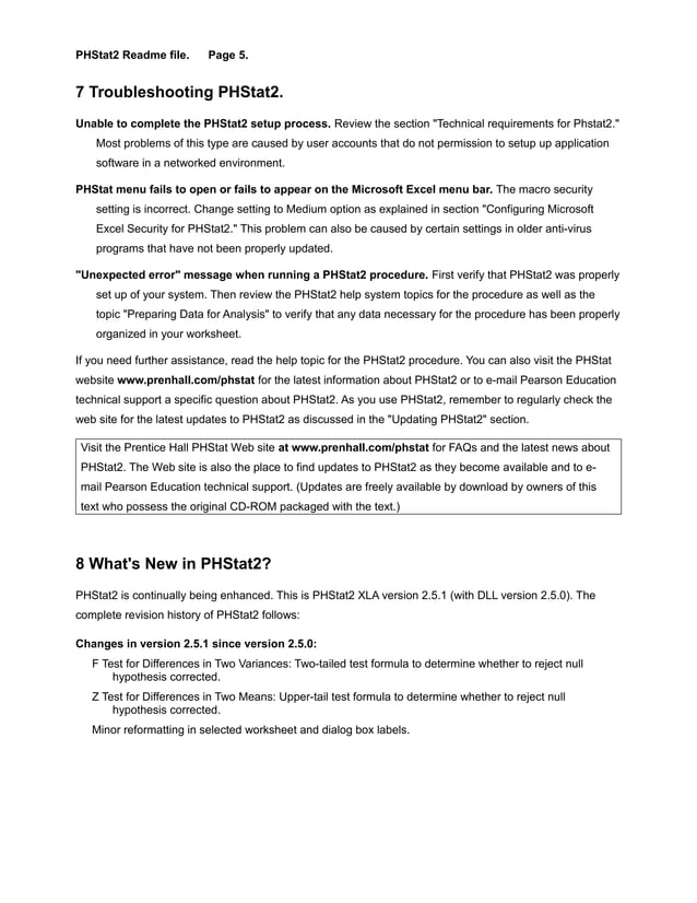 Ph stat2 readme | RTF | Operating Systems | Computer Software and Applications