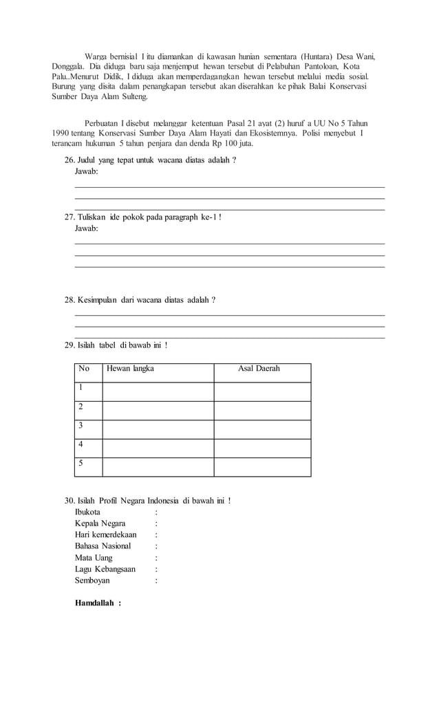 SOAL PENILAIAN HARIAN KELAS 6 TEMA 1 SUB TEMA 3 | DOCX