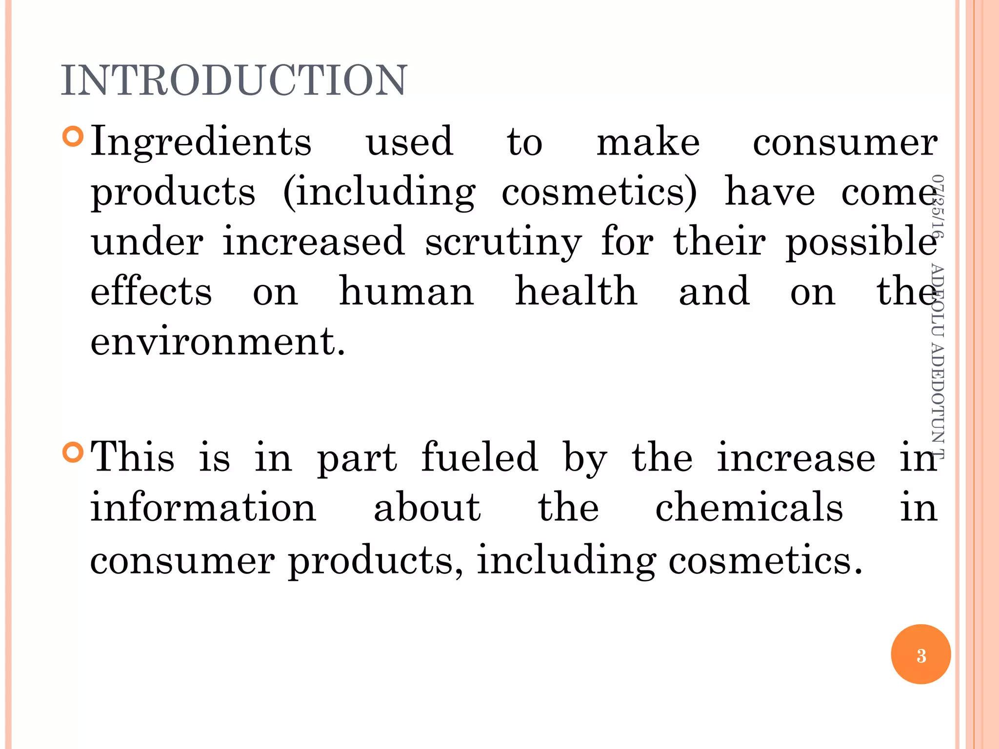 PHTHALATES IN COSMETICS: RISK ON THE HEALTH AND ENVIRONMENT | PPT
