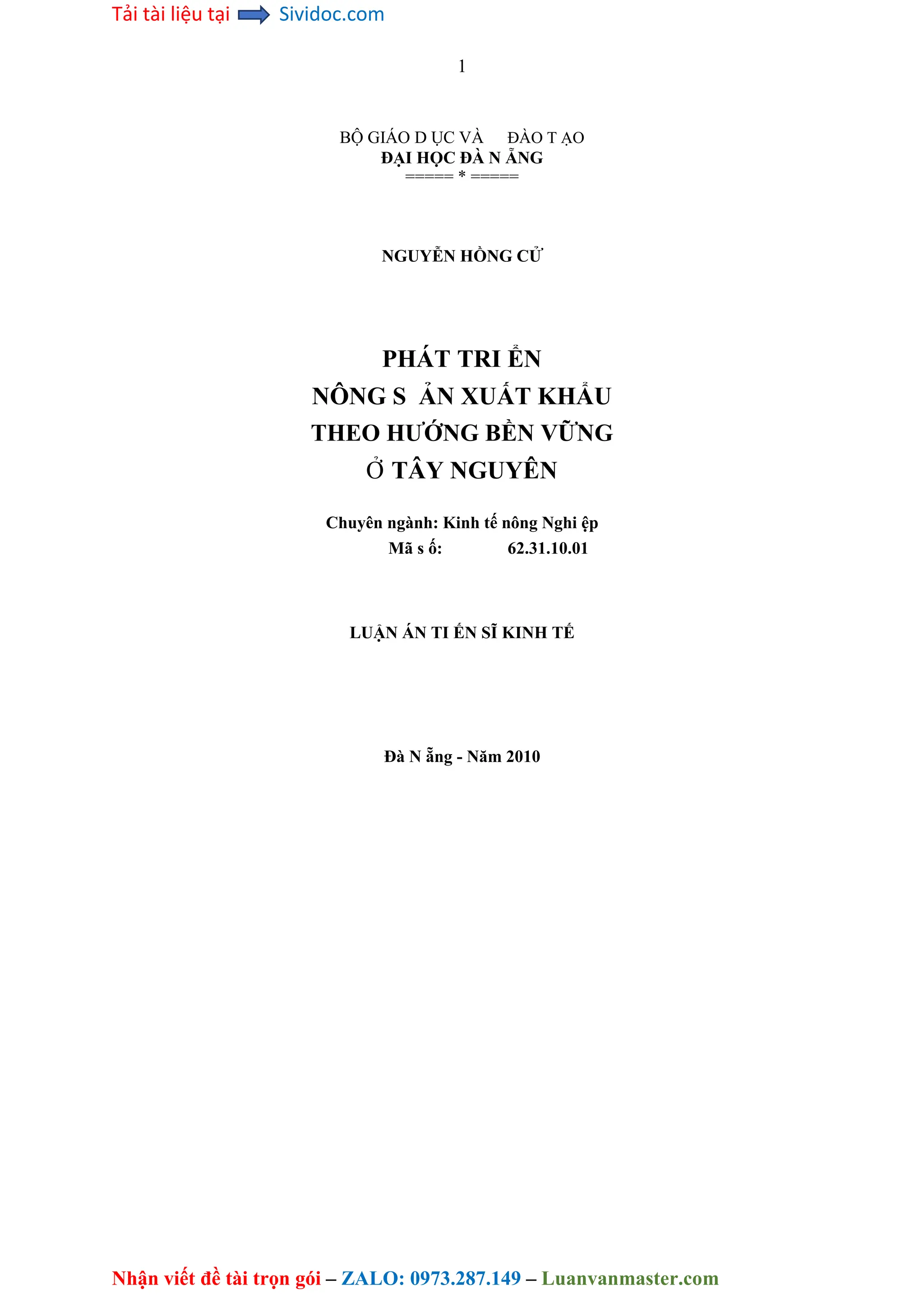 Phát Tri Ển Nông Sản Xuất Khẩu Theo Hướng Bền Vững Ở Tây Nguyên.doc