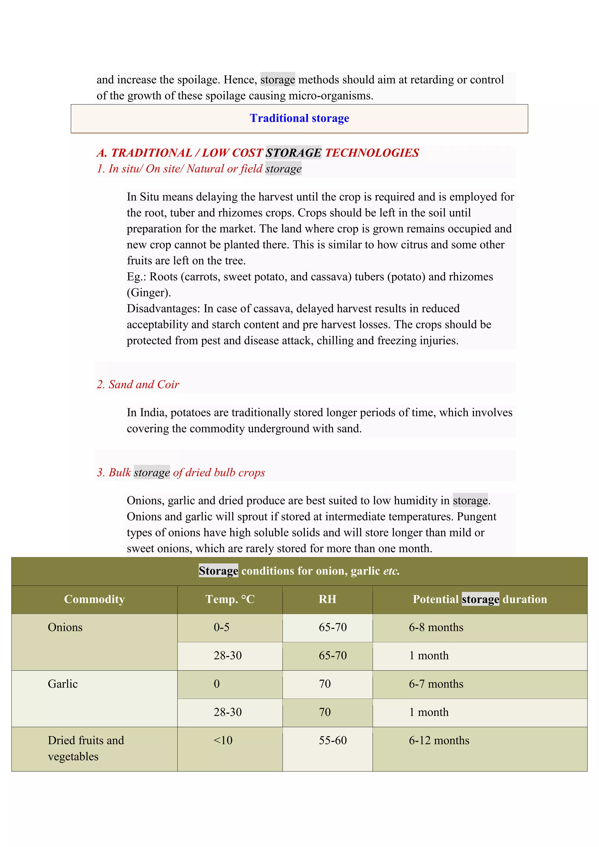 Methods of storage for local market and export – Traditional and ...