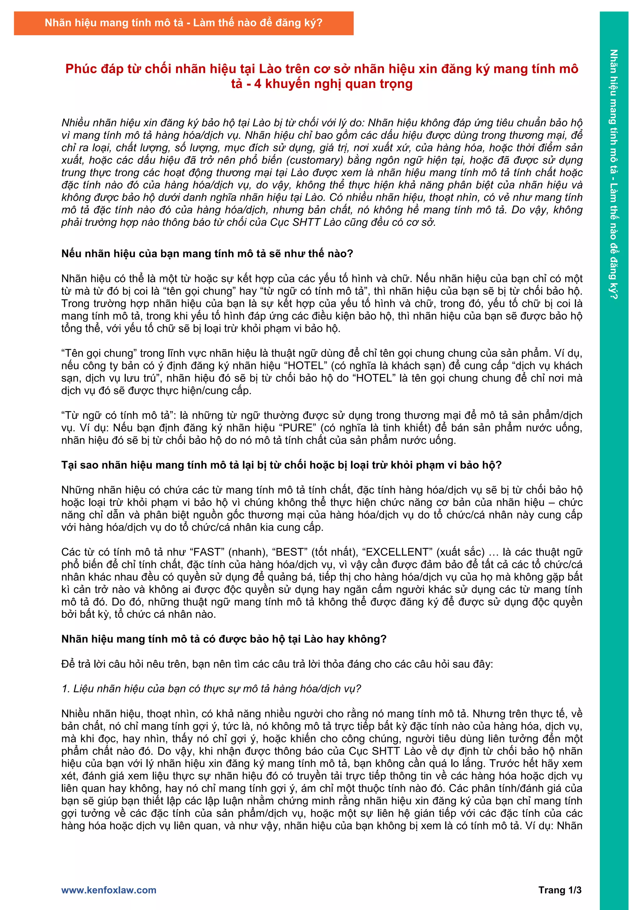 Phuc dap tu choi nhan hieu tai Lao tren co so nhan hieu xin dang ky mang tinh mo ta - 4 khuyen ...