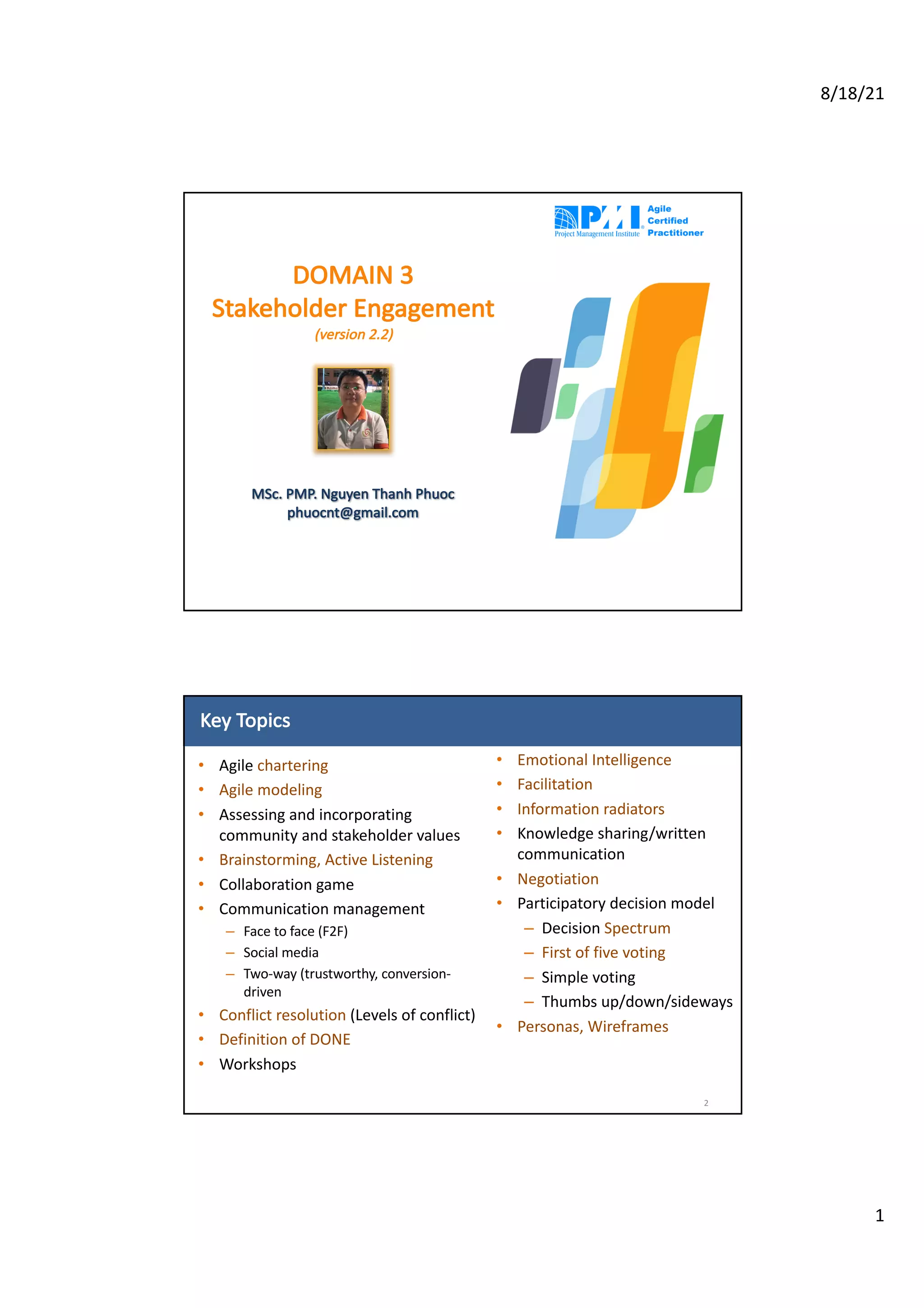 PMI-ACP: Domain 3 - Stakeholder engagement-v2.2_lite_2_46_pages | PDF