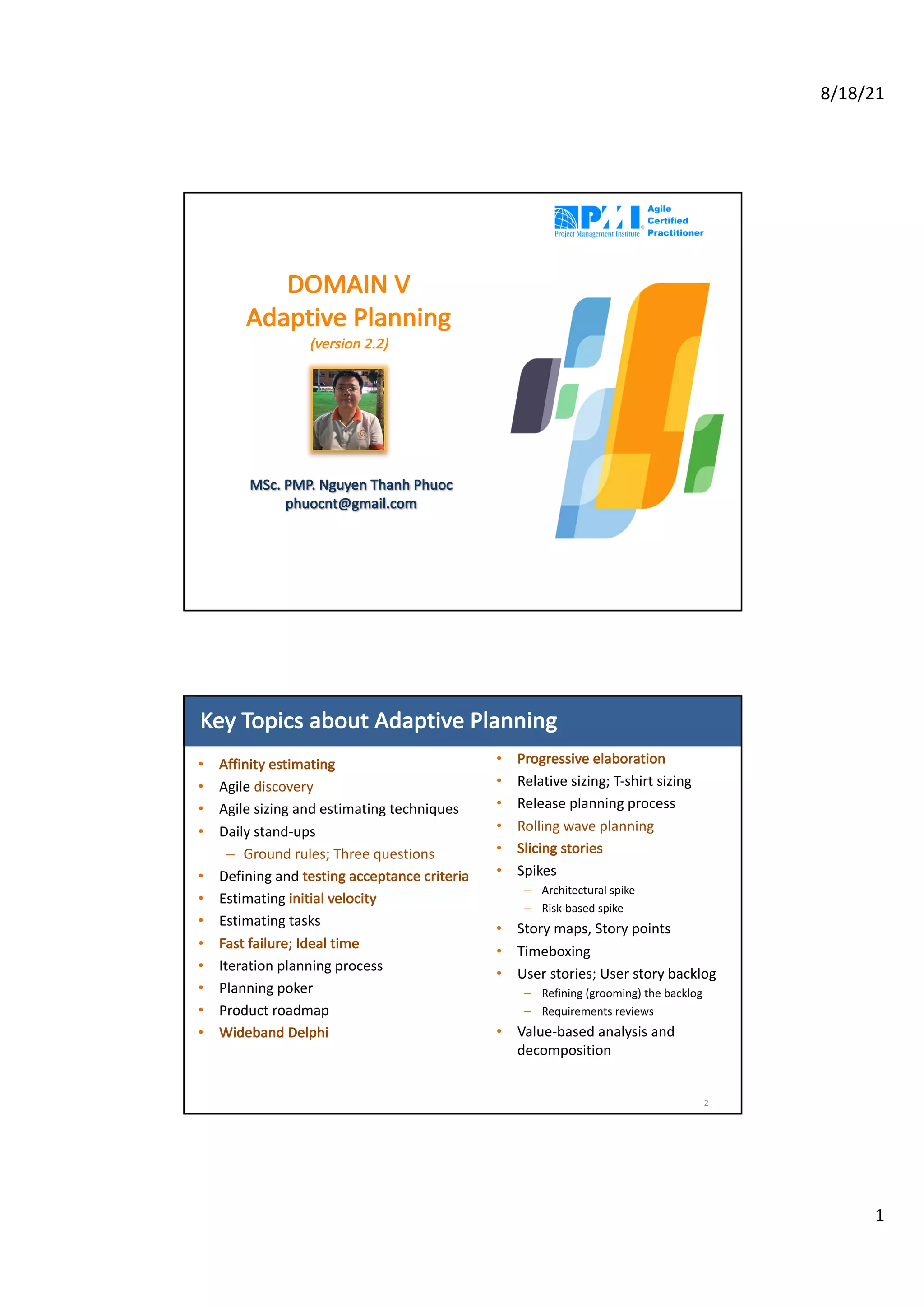 PMI-ACP: Domain 5 - Adaptive planning-v2.2_lite_2_78_pages | PDF | Technology & Computing