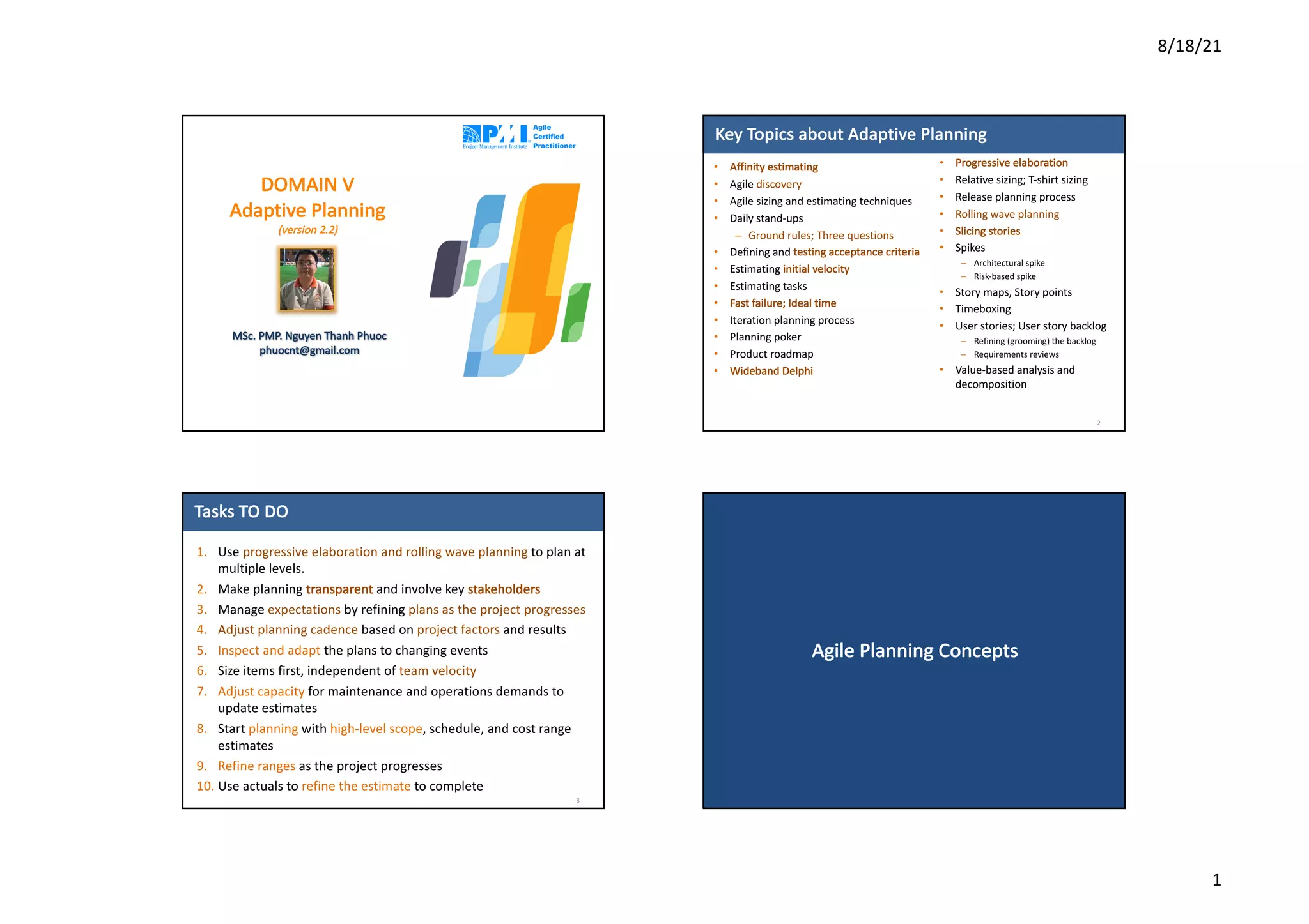 PMI-ACP: Domain 5 - Adaptive planning-v2.2_lite_4_78_pages | PDF