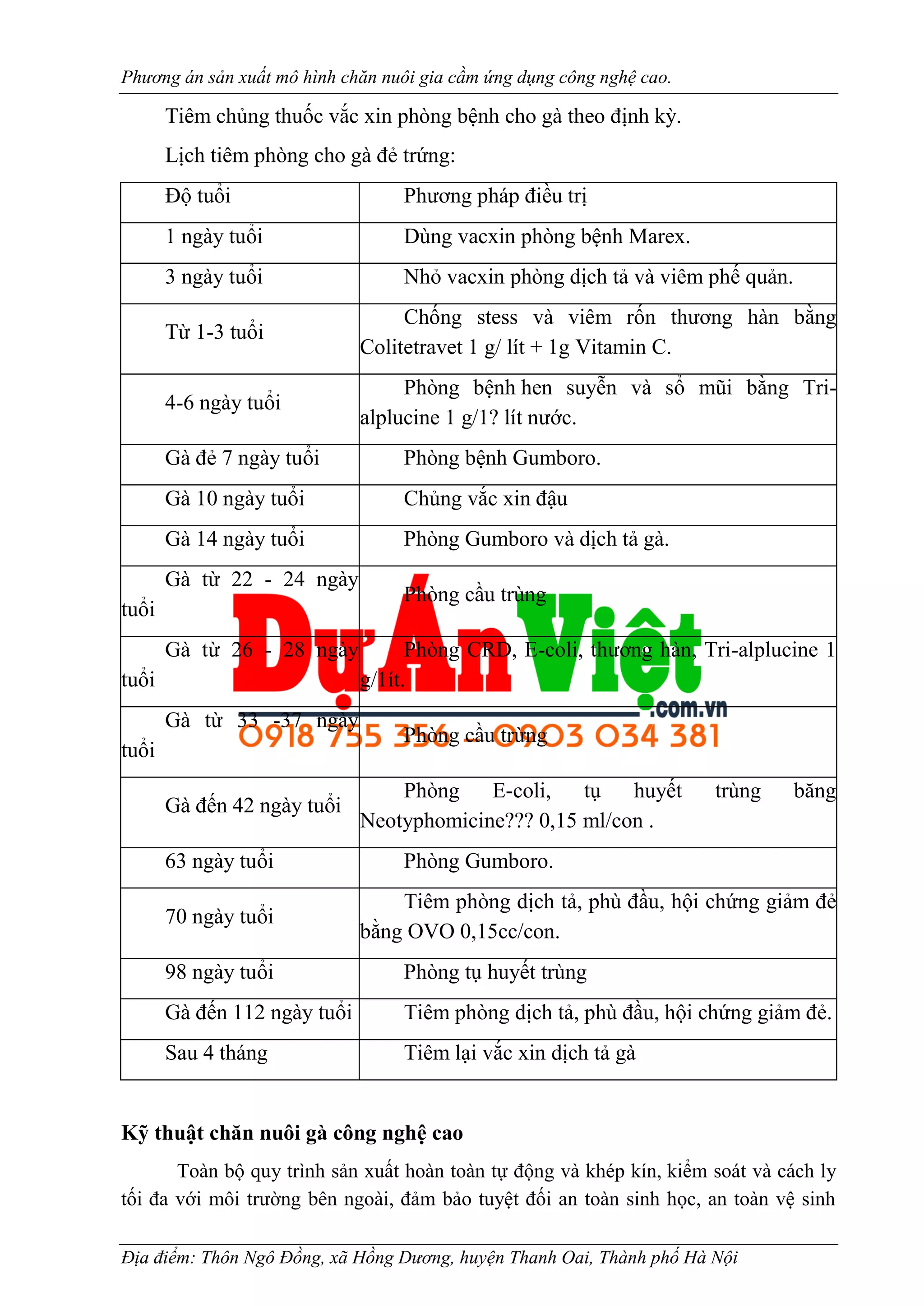 Thuyết minh dự án Phương án sản xuất mô hình chăn nuôi gia cầm ứng dụng Công nghệ cao tại Hà Nội ...