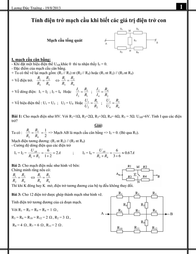 Phương pháp tính điện trở tương đương mạch cầu | PDF