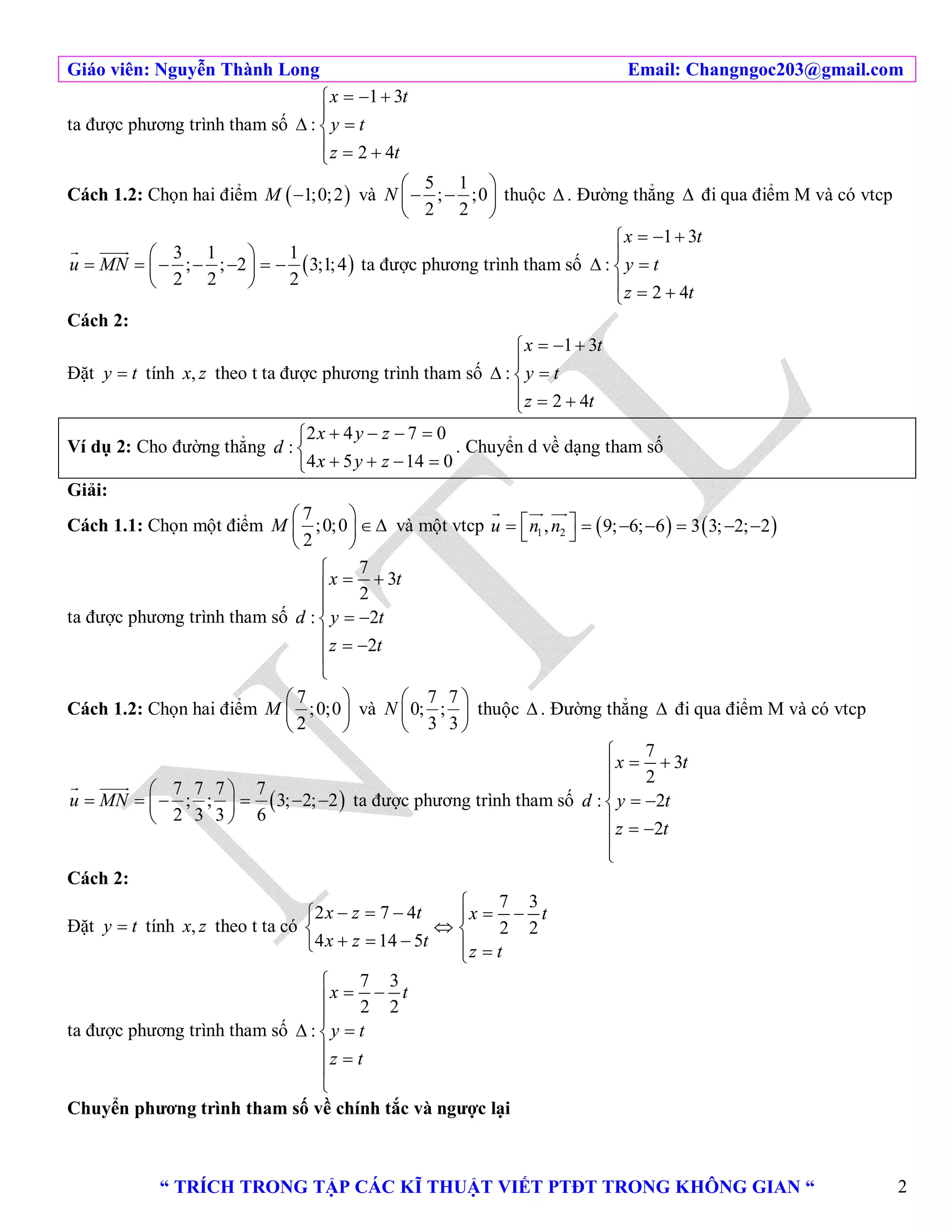 Phuong trinh duong thang trong khong gian | PDF
