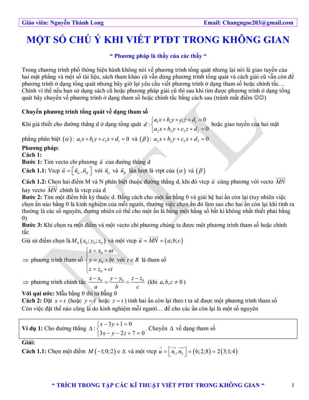 Phuong trinh duong thang trong khong gian | PDF