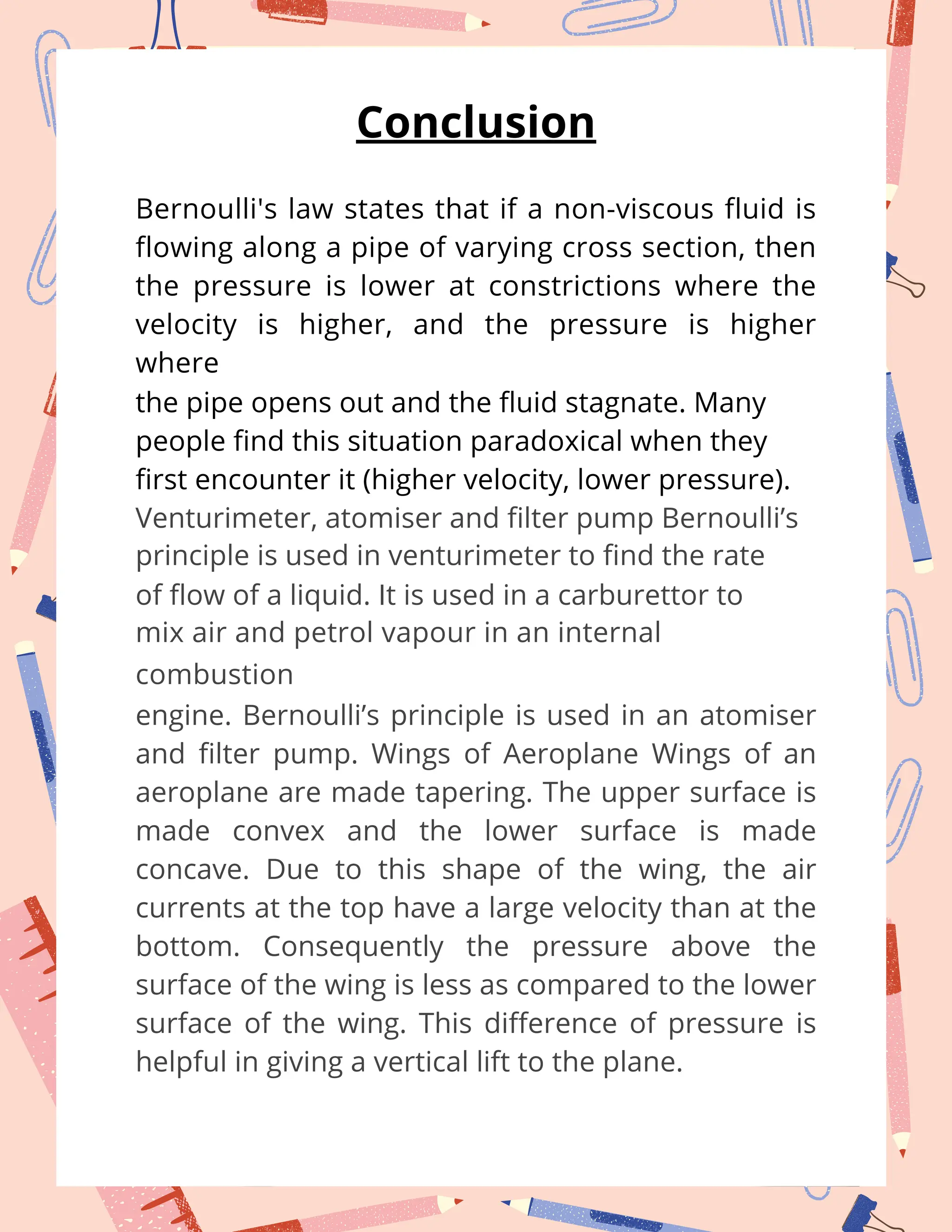 class 11 physics project on bernoulli's principle | PDF