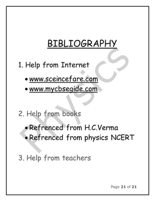 class 11 Physics investigatory project(cbse) | DOCX