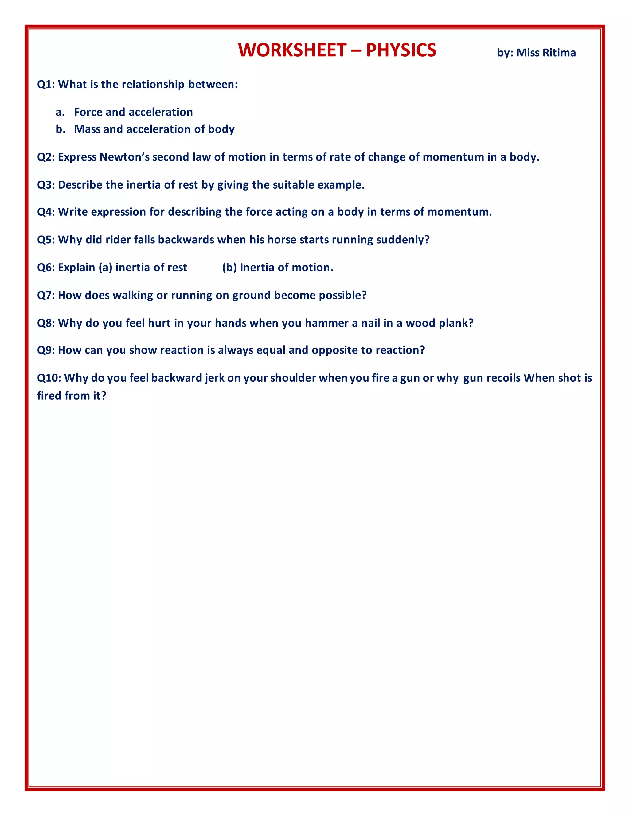 worksheet - motion | DOCX