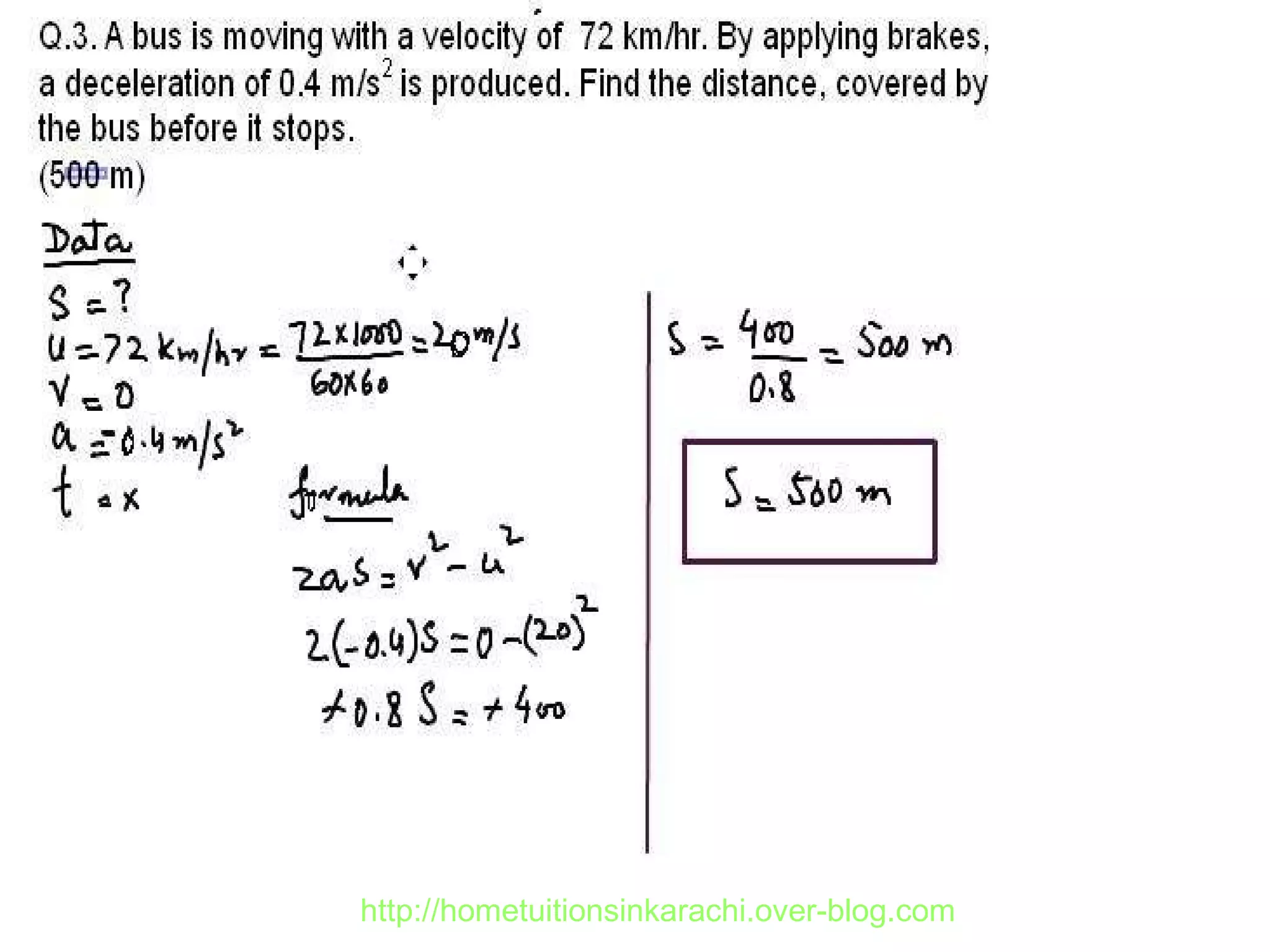Physics Numerical Problem, Metric Physics, Kinematic Problems Karachi ...