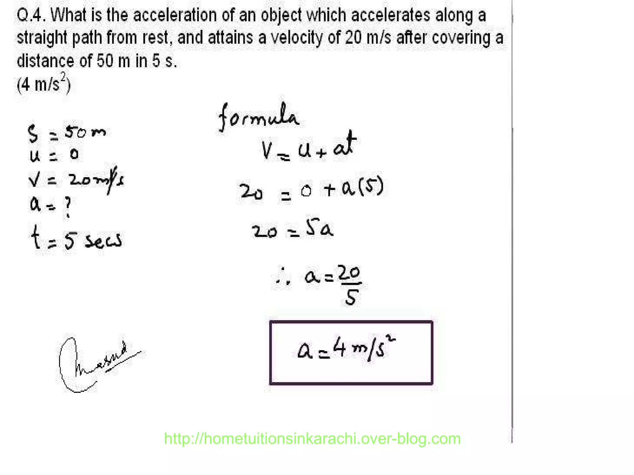Physics Numerical Problem, Metric Physics, Kinematic Problems Karachi ...