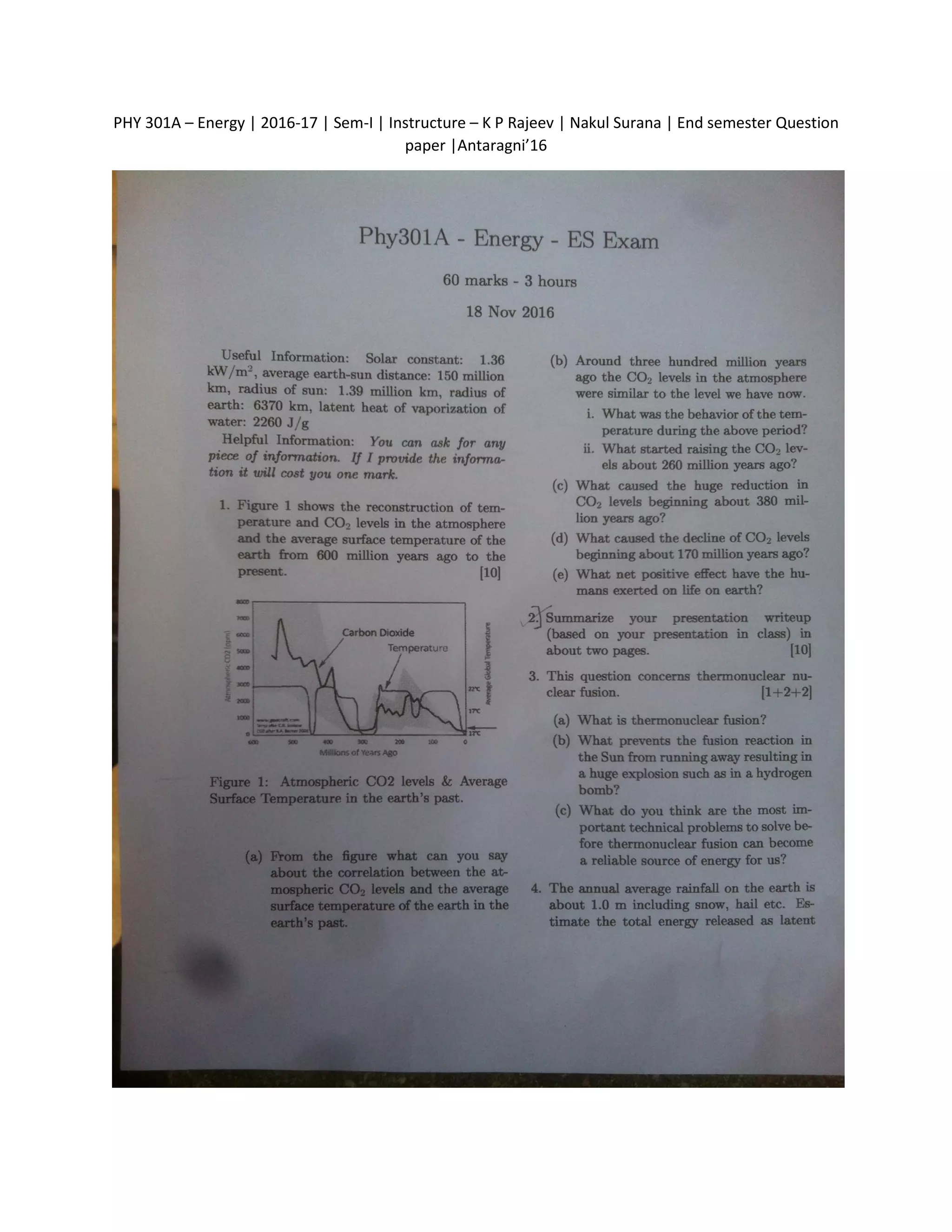 Phy 301 a end sem paper | Energy, IIT Kanpur | PDF