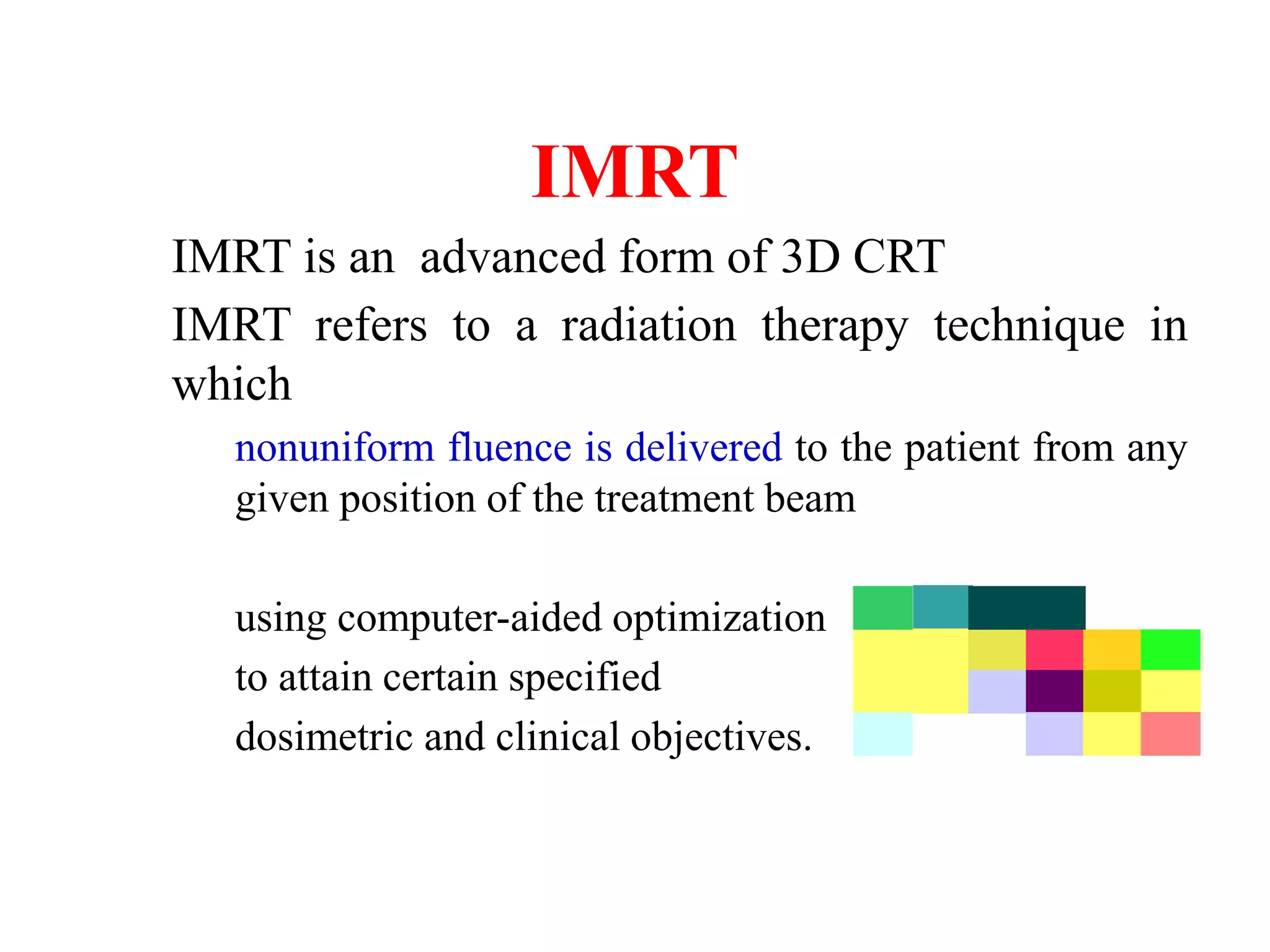 Three dimensional conformal radiotherapy - 3D-CRT and IMRT - Intensity ...