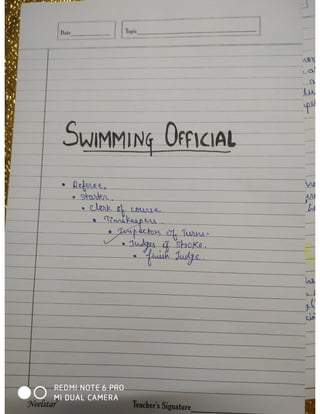 Physical education project on swimming | PDF