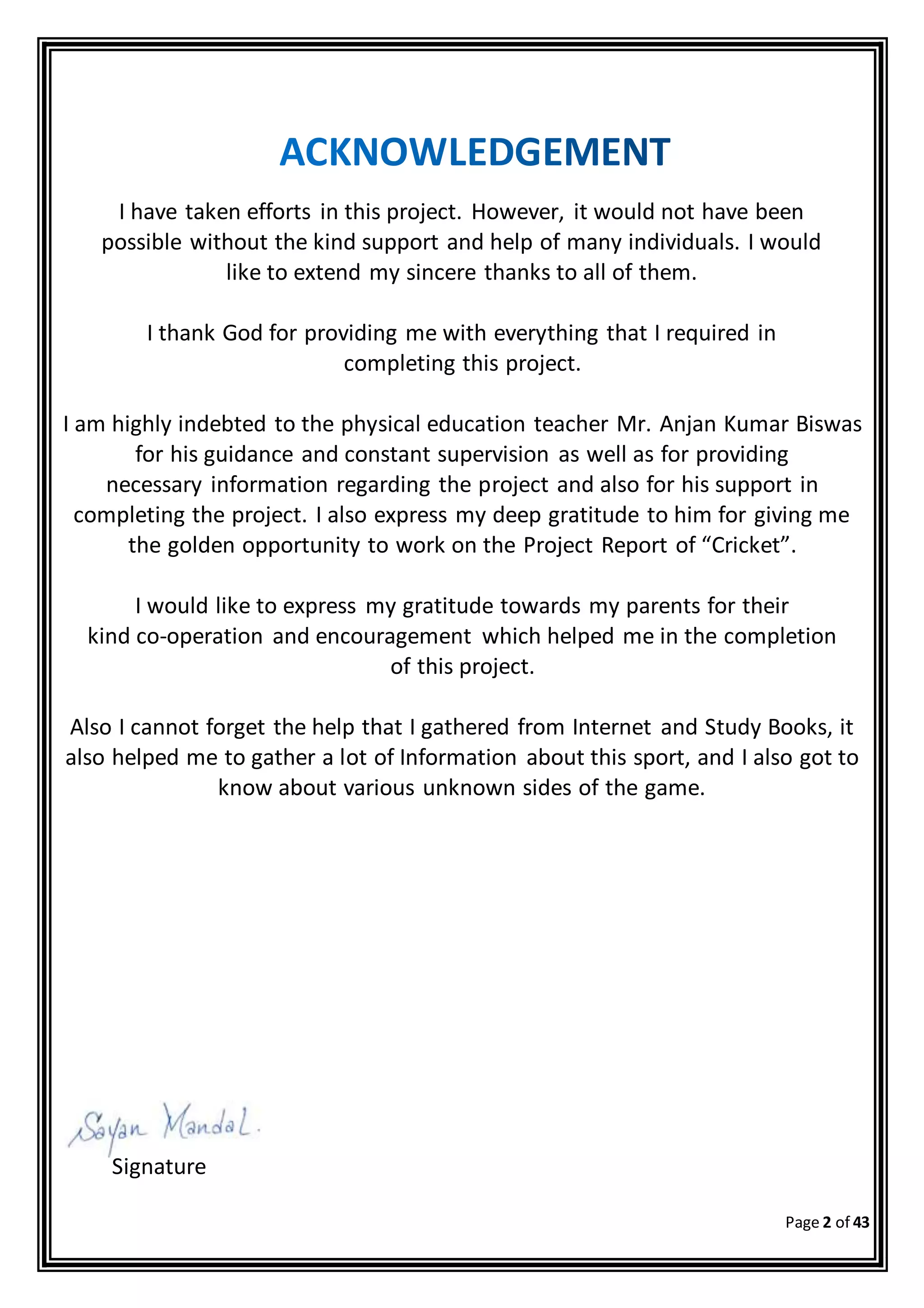 Physical Education project class 12 | DOCX