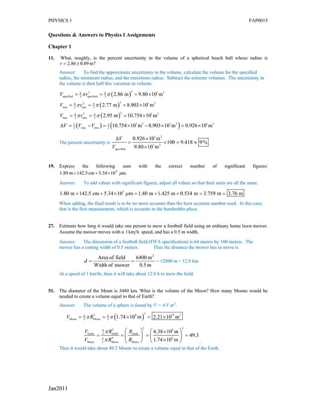 Phy i assign&answers_2011 | PDF | Physics | Science