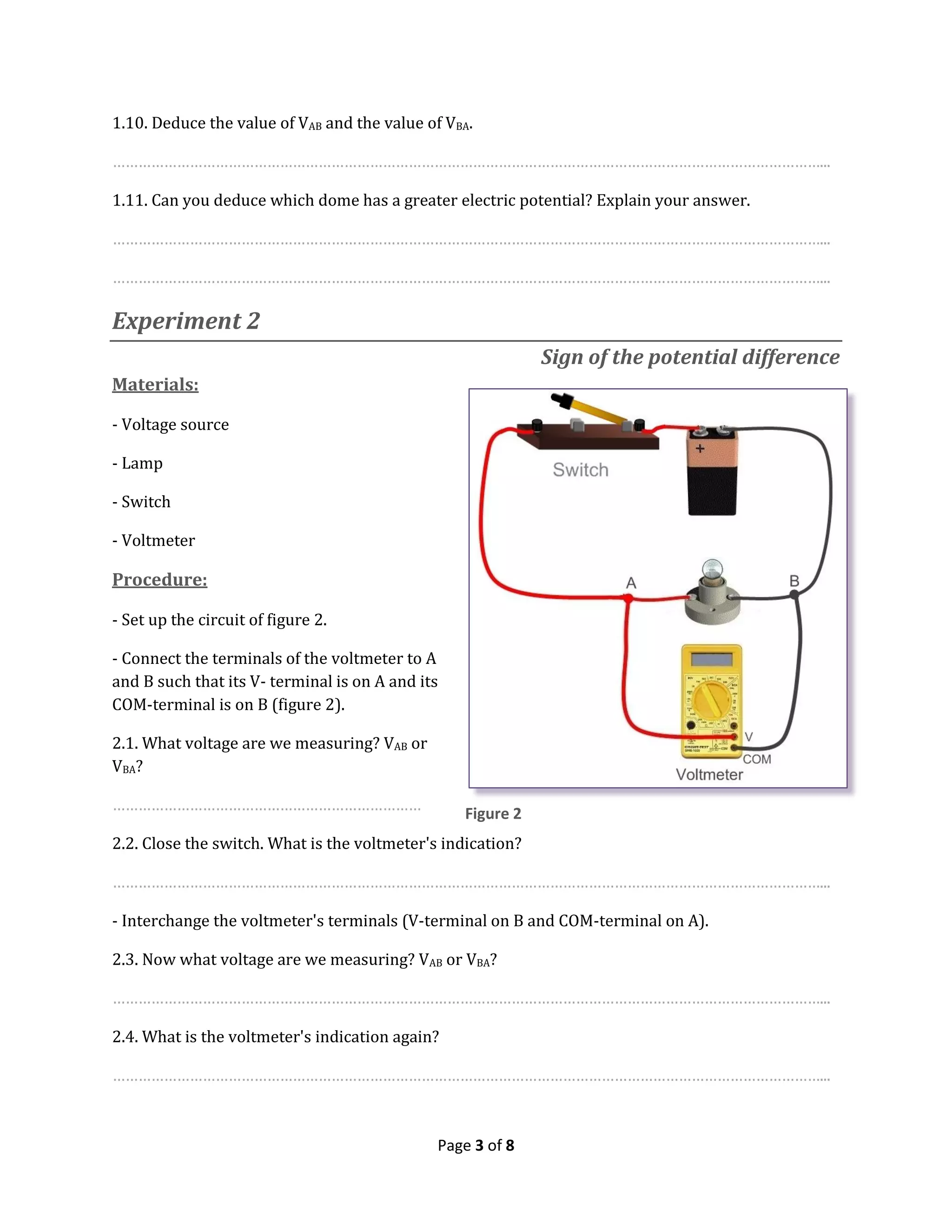 Physics Lab Worksheet#2 Potential Difference | PDF