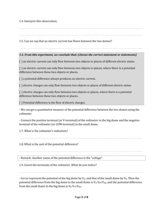 Physics Lab Worksheet#2 Potential Difference | PDF