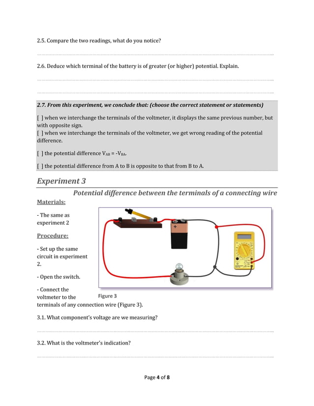 Physics Lab Worksheet#2 Potential Difference | PDF