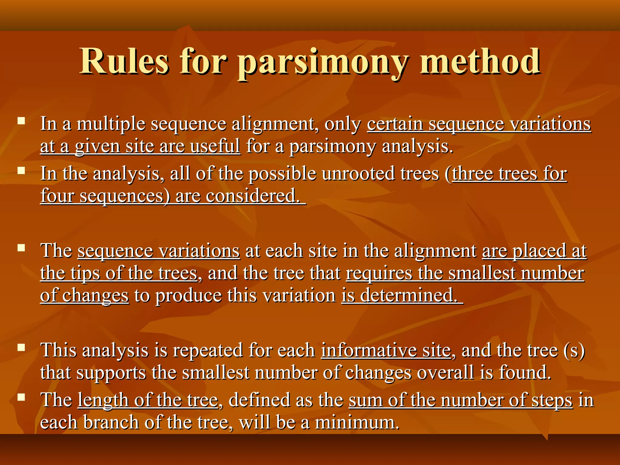 Phylogenetic prediction - maximum parsimony method | PPT
