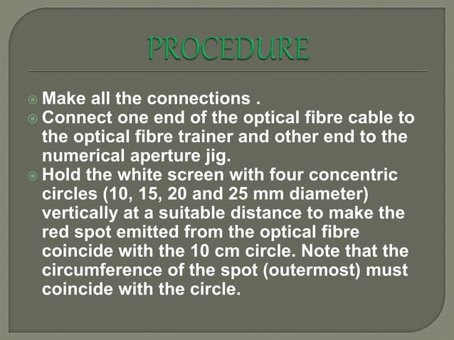 experiment to determine the numerical aperture of an optical fibre.. | PPTX