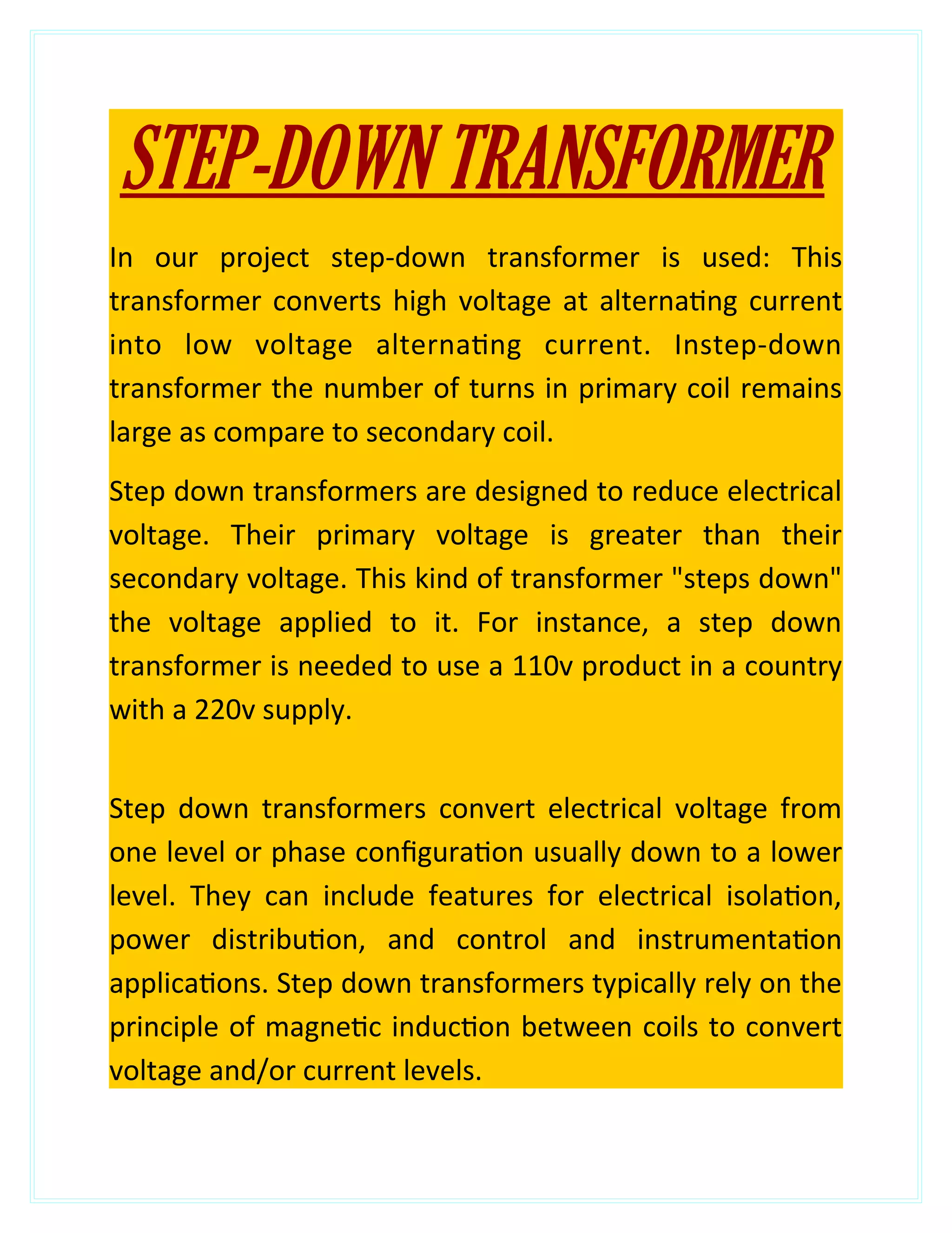 Step-down transformer Physics project Class 12 CBSE Final | PDF