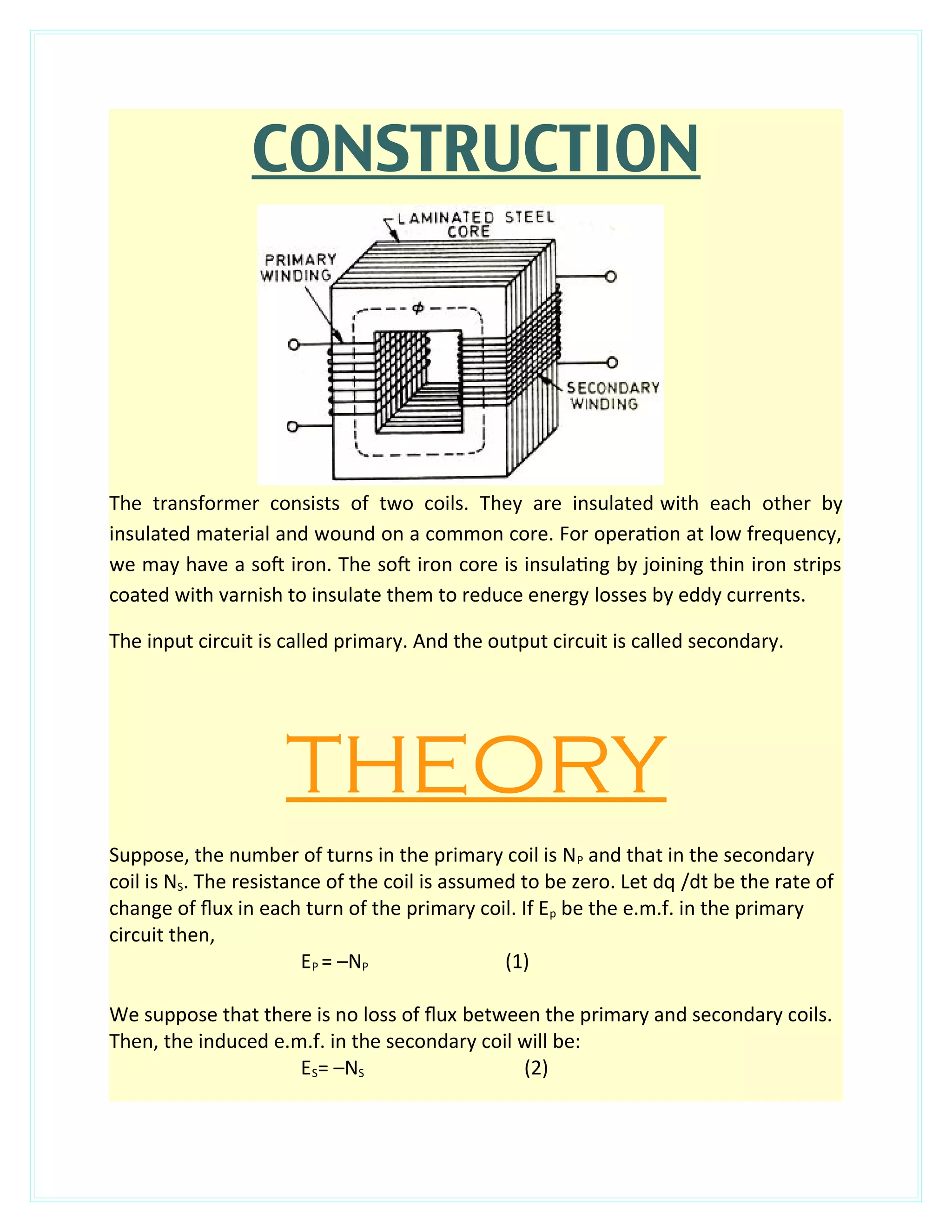 Step-down transformer Physics project Class 12 CBSE Final | PDF