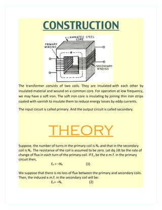Step-down transformer Physics project Class 12 CBSE Final | PDF