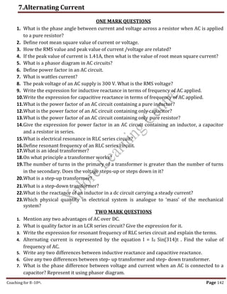 PHY PUC 2 Notes-Alternating current | PDF