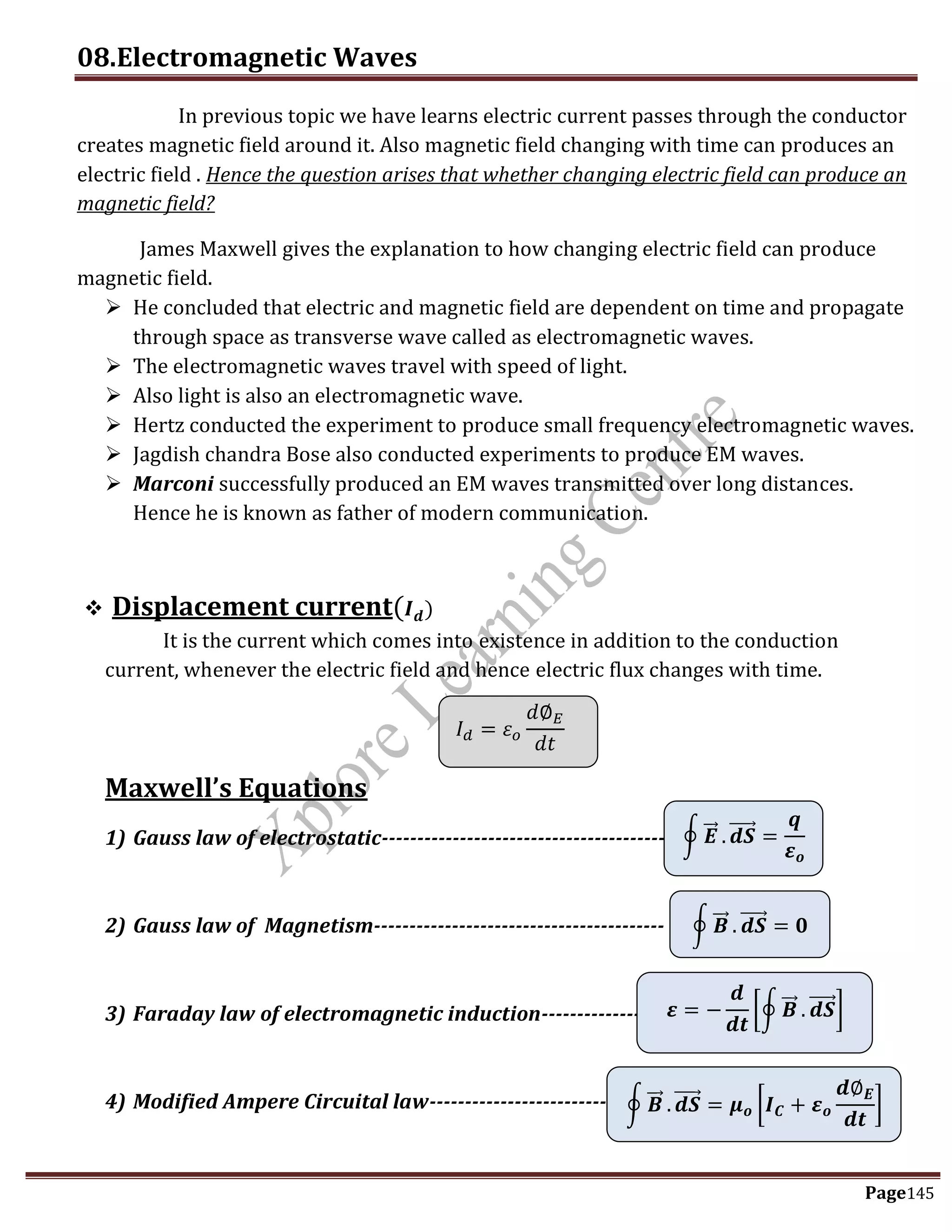 PHY PUC 2 Notes-Electromagnetic waves | PDF