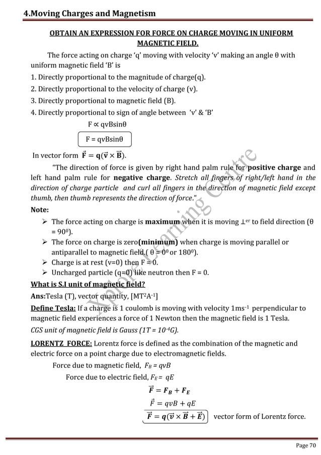 PHY PUC 2 MOVING CHARGE AND MAGNETISM | PDF | Physics | Science